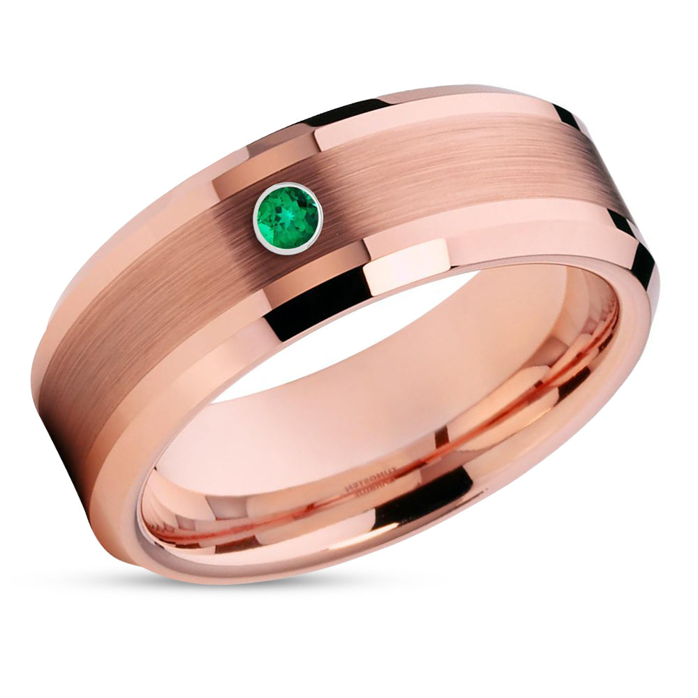 handmade tungsten ring,rose gold tungsten,emerald tungsten ring,rose ...