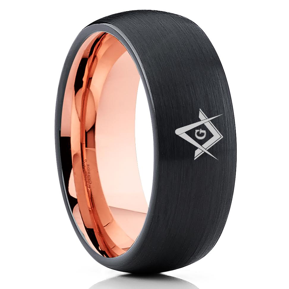 Masonic Wedding Band Black Tungsten Ring Masonic Wedding Ring Rose Gold Ring 8 Rose Gold Tungsten Carbide